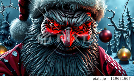 Evil Santa with piercing red eyes. AI generationのイラスト素材 [119681667] - PIXTA