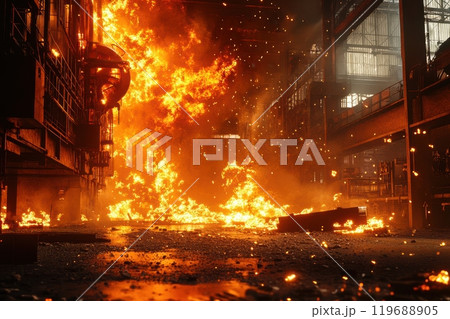 A fire is burning in a factoryのイラスト素材 [119688905] - PIXTA