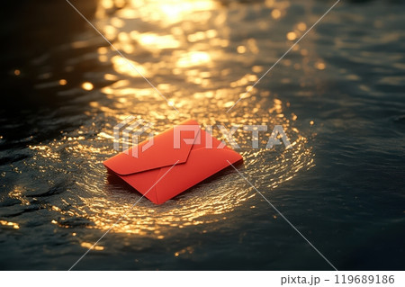 A red envelope is floating on the surface of...のイラスト素材 [119689186] - PIXTA