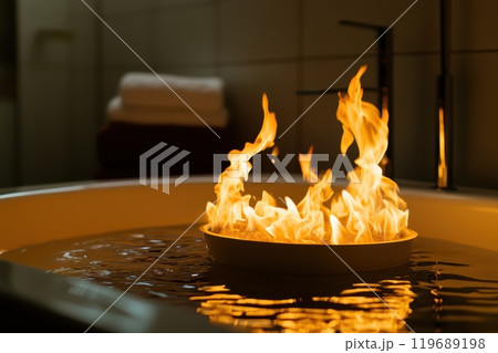 A small fire is floating in a bathtubのイラスト素材 [119689198] - PIXTA