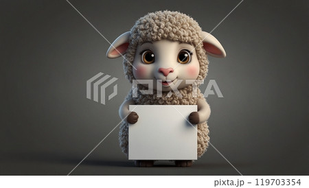 cute little ram with blank signのイラスト素材 [119703354] - PIXTA