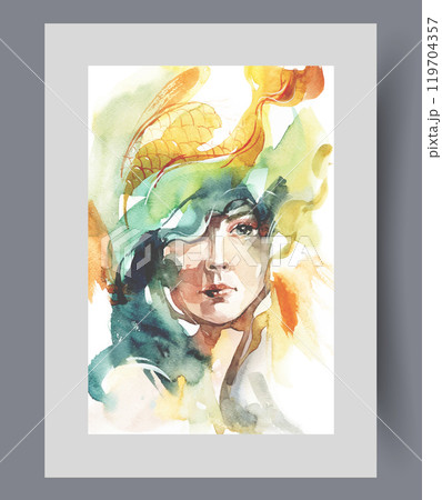Portrait of lady or woman with bright strokes...のイラスト素材 [119704357] - PIXTA