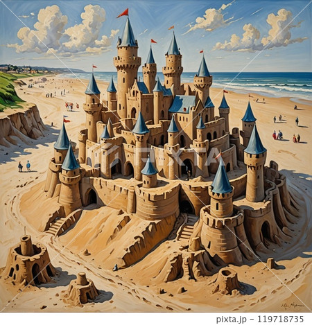 ビーチに作られた砂のお城のイラスト素材 [119718735] - PIXTA