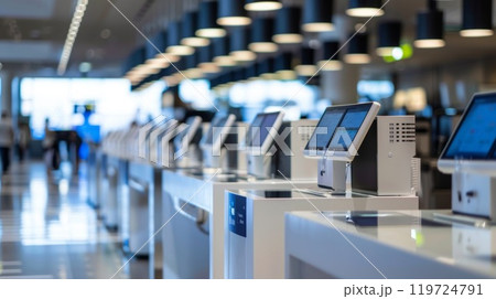 A row of ticket counters adorned with sleek...のイラスト素材 [119724791] - PIXTA