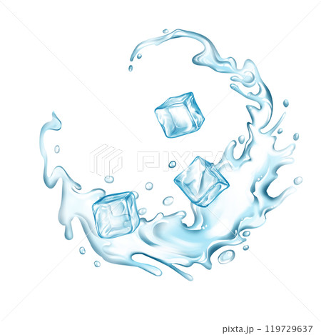 Expressive water splashing, ice cubes...のイラスト素材 [119729637] - PIXTA