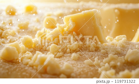 Closeup of Crumbly and Rubbery Textured Cheese...のイラスト素材 [119731322 ...