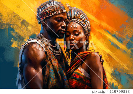 an African couple deeply in love, radiating joy...のイラスト素材 [119799858 ...