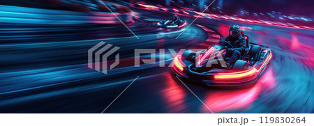 Banner. Go-karts race on neon-lit track,...のイラスト素材 [119830264] - PIXTA