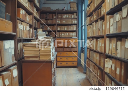 Library storing old books and documents with...のイラスト素材 [119846715] - PIXTA