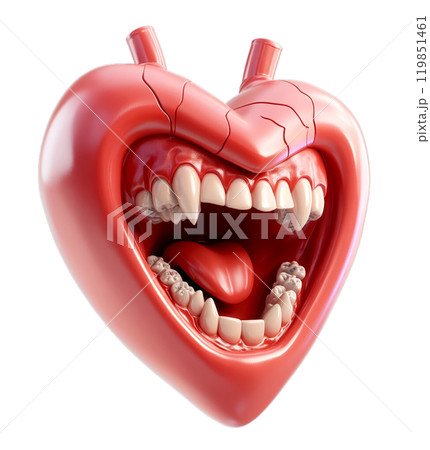 A heart-shaped mouth with sharp, vampire-like...のイラスト素材 [119851461] - PIXTA