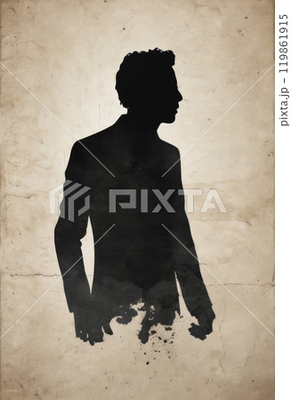 Silhouette of a man standing in profile against...のイラスト素材 [119861915 ...