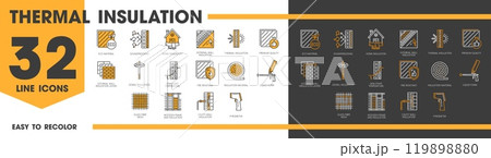 Wall thermal insulation line icons. Mineral...のイラスト素材 [119898880] - PIXTA