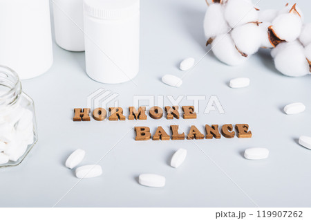 Hormonal balance concept, pills, bottles and...の写真素材 [119907262] - PIXTA