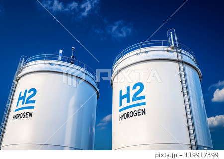 Large storage tanks with H2 and HYDROGEN labels...のイラスト素材 [119917399 ...
