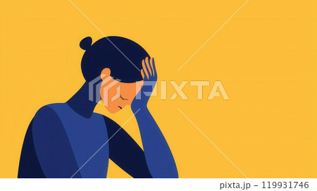 A woman with a distressed expression holds her...のイラスト素材 [119931746 ...