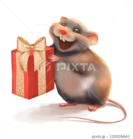 Mouse with present. Hand drawn illustration.のイラスト素材 [120026642] - PIXTA
