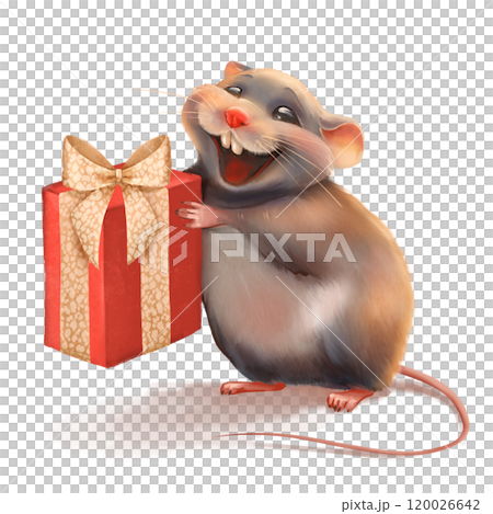 Mouse with present. Hand drawn illustration.のイラスト素材 [120026642] - PIXTA