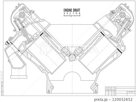 technical drawing of the internal combustion...のイラスト素材 [120032652] - PIXTA