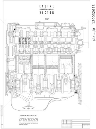 technical drawing of the internal combustion...のイラスト素材 [120032658] - PIXTA