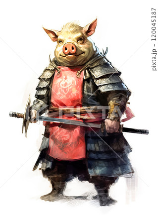 A pig dressed in a samurai costume holding a swordのイラスト素材 [120045187 ...