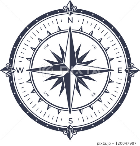 Vintage compass rose with fleur de lis symbols...のイラスト素材 [120047987 ...