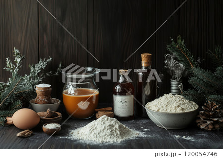 Gathering of baking ingredients on a wooden...のイラスト素材 [120054746] - PIXTA