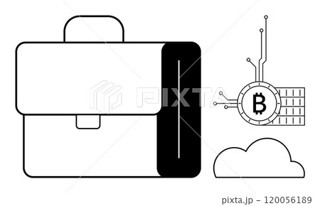 Large briefcase with Bitcoin and cloud icons...のイラスト素材 [120056189] - PIXTA