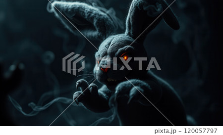 An evil plush hare with claws and glowing eyes...のイラスト素材 [120057797 ...