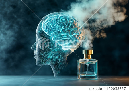 spraying perfume spray on a human headのイラスト素材 [120058827] - PIXTA