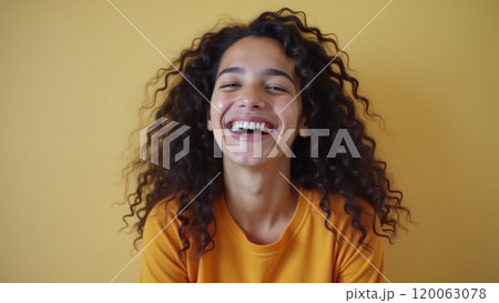 Carefree Laughter A Young Latina Woman Genuine...のイラスト素材 [120063078 ...