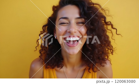 Carefree Laughter A Young Latina Woman Genuine...のイラスト素材 [120063080 ...