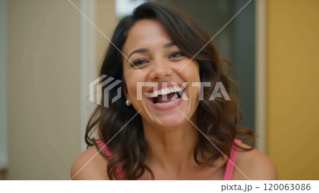 Carefree Laughter A Young Latina Woman Genuine...のイラスト素材 [120063086 ...
