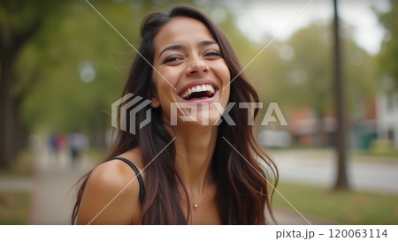 Carefree Laughter A Young Latina Woman Genuine...のイラスト素材 [120063114 ...