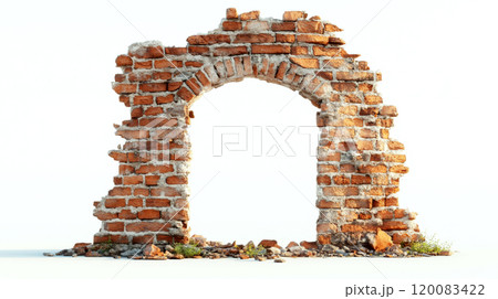 A crumbling brick arch stands isolated against...のイラスト素材 [120083422 ...