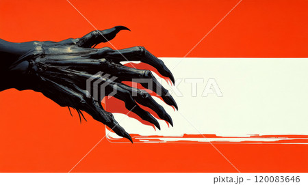 A black hand with sharp fingers reaches across...のイラスト素材 [120083646 ...