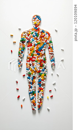 Human figure made of assorted pills on color...のイラスト素材 [120109894] - PIXTA