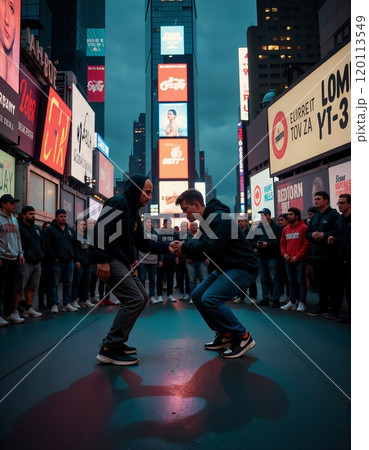 Urban dance showdown in times square - evening...のイラスト素材 [120113549 ...