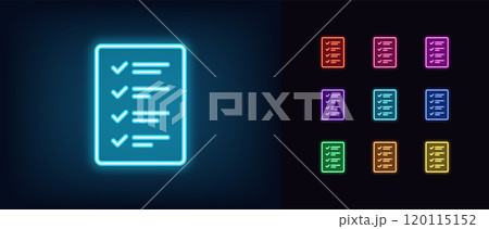 Outline neon checklist icon set. Glowing neon...のイラスト素材 [120115152] - PIXTA