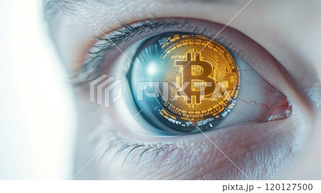 A close-up of an eye reflecting a Bitcoin...のイラスト素材 [120127500] - PIXTA