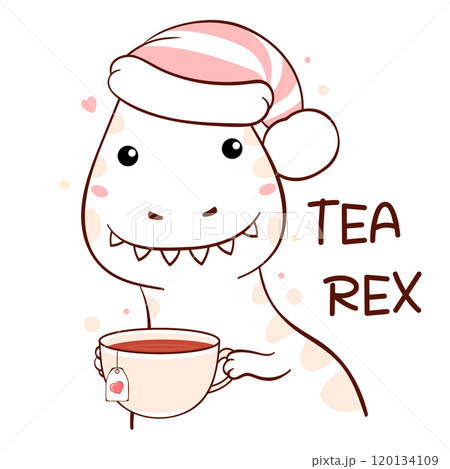 Tea Rex. Cute cartoon dinosaur with hot tea...のイラスト素材 [120134109] - PIXTA