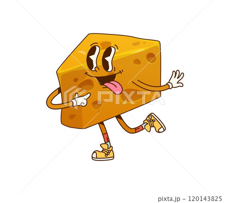 Funny groovy cartoon cheese character with...のイラスト素材 [120143825] - PIXTA