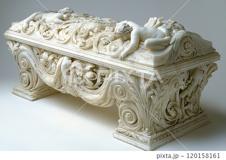 ornate white marble coffin features elaborate...のイラスト素材 [120158161] - PIXTA