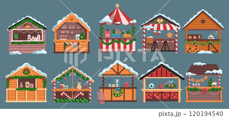 Winter fair vintage stalls flat color vector...のイラスト素材 [120194540] - PIXTA