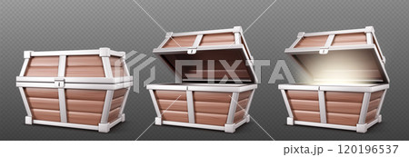 Closed and open 3d wooden chest box with glowのイラスト素材 [120196537] - PIXTA
