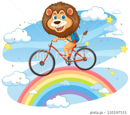 Lion Riding Bicycle Over Rainbowのイラスト素材 [120197531] - PIXTA