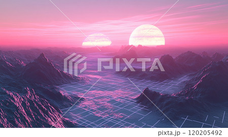 Virtual reality landscape with gridlines...のイラスト素材 [120205492] - PIXTA