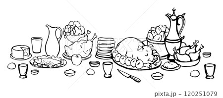 Vector drawing. Tasty food feastのイラスト素材 [120251079] - PIXTA