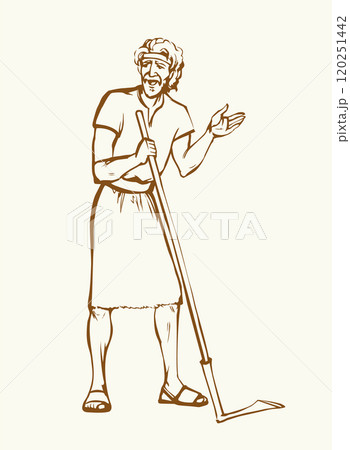 Vector drawing. A man with an old scytheのイラスト素材 [120251442] - PIXTA