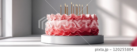 Elegant pink ruffled cake with candles...のイラスト素材 [120255804] - PIXTA