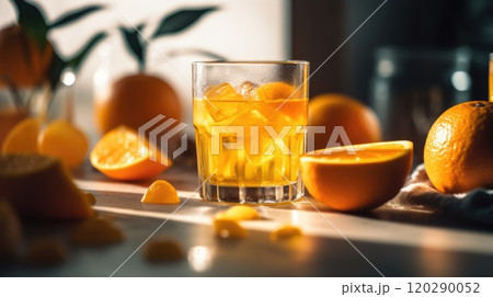 Glass of homemade orange juice on the table....のイラスト素材 [120290052] - PIXTA